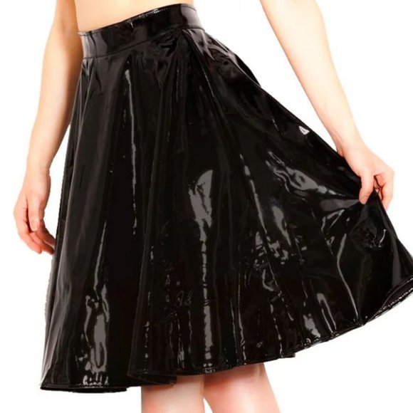 Honour | Skirts | Shiny Black Pvc Circle Swing Skirt Knee Length Size ...